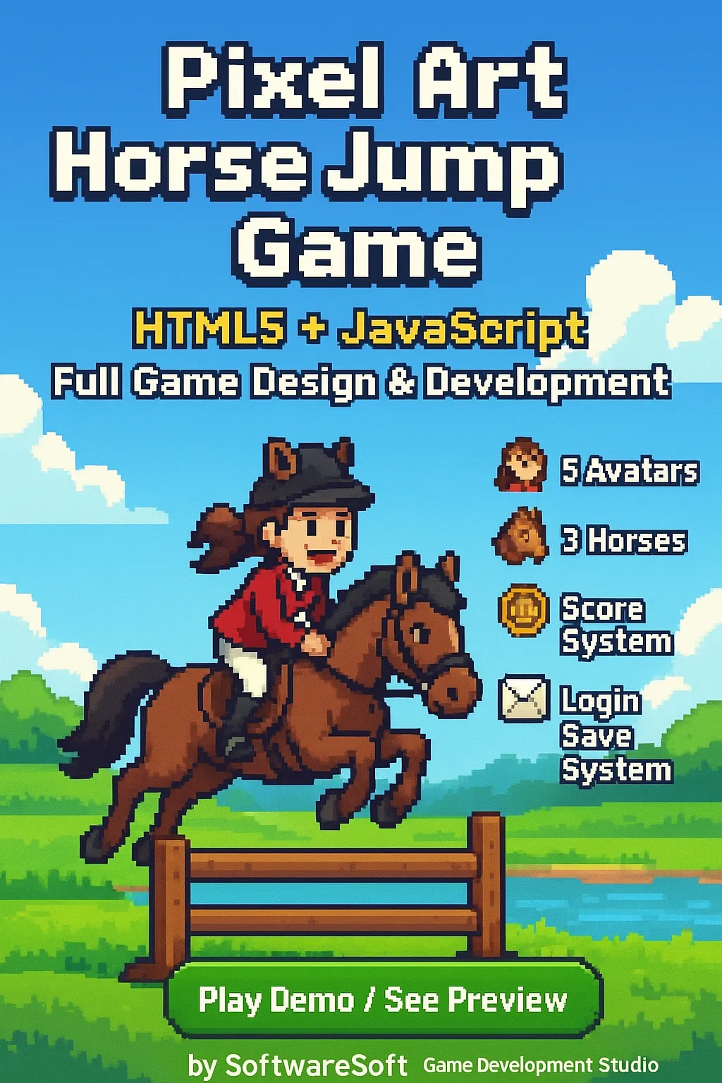 develop html5 pixel art equestrian jump game with levels and ...